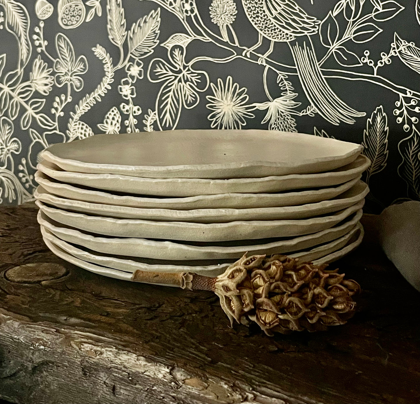 Handmade Stoneware White Dinner Plate With Burlap Texture – A Backwoods ...