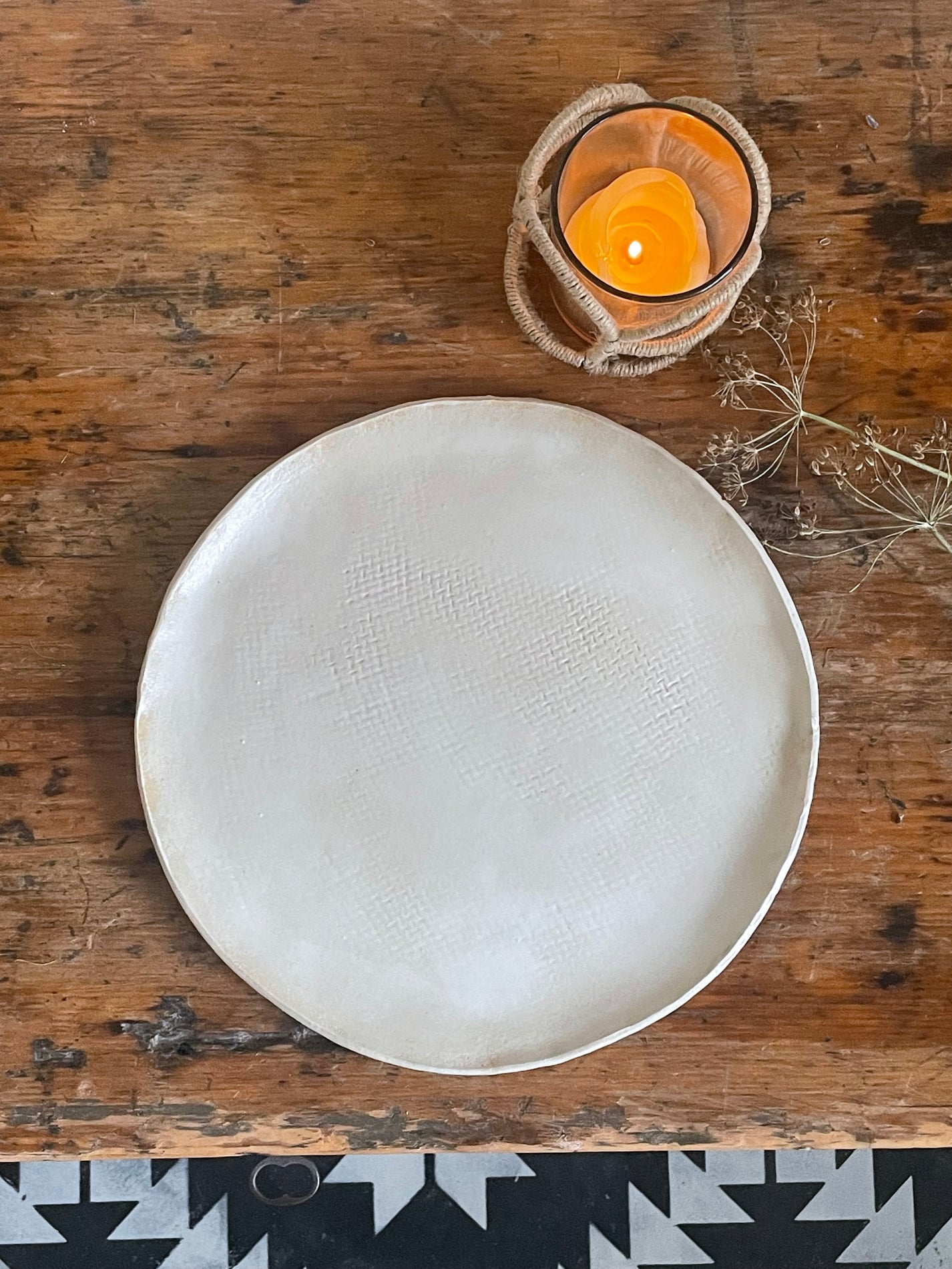 Handmade Stoneware White Dinner Plate With Burlap Texture – A Backwoods ...